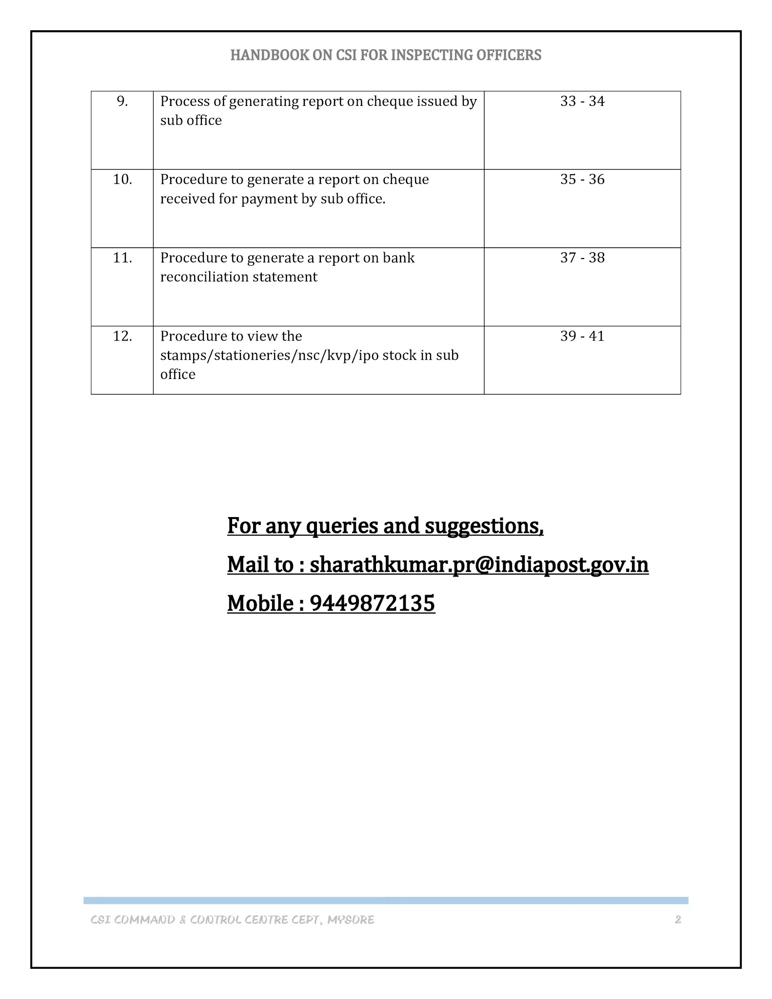 Handbook on CSI for Postal Inspecting Officers | CSI (Core System ...