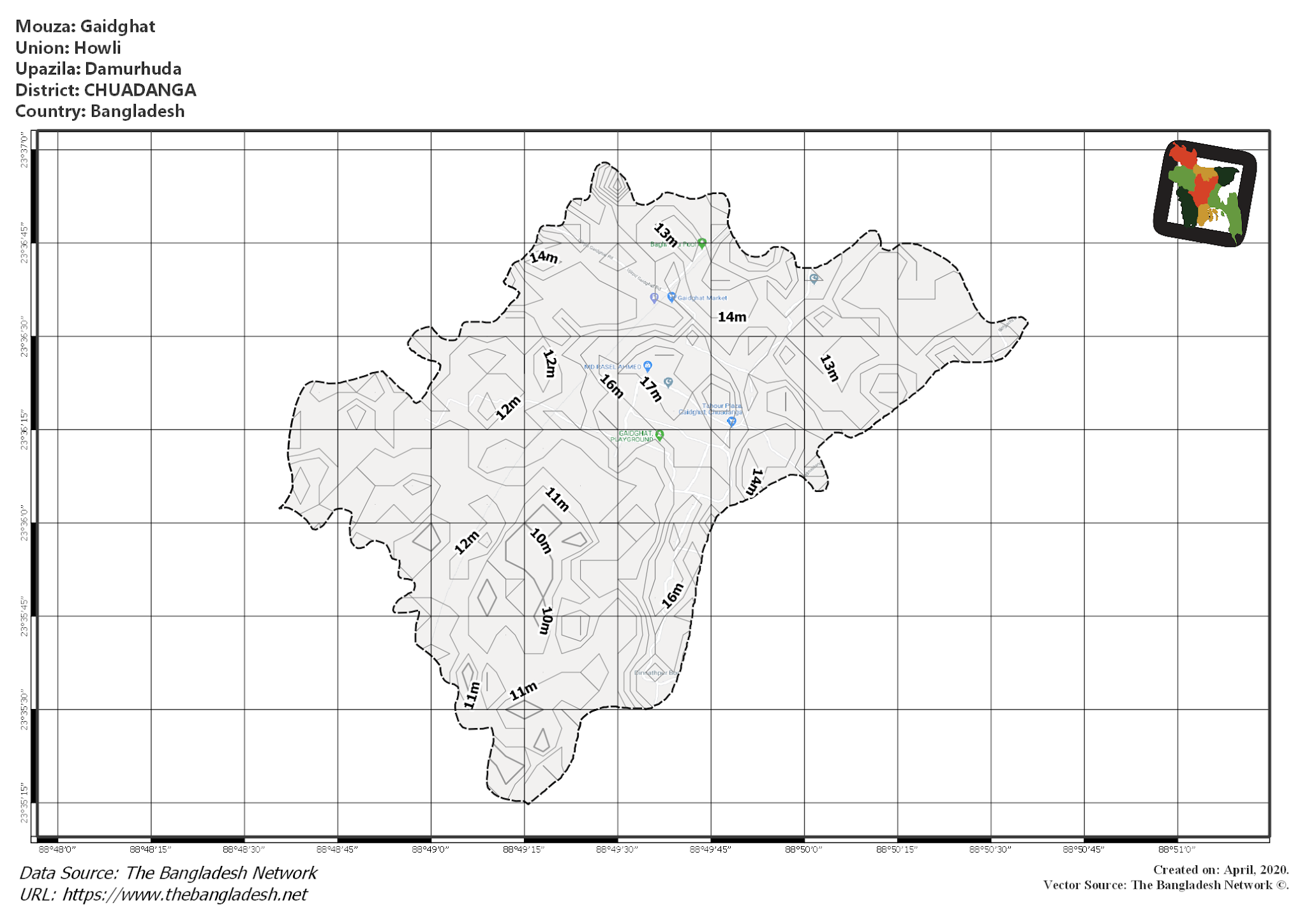 Map of Gaidghat Mouza, Damurhuda, Chuadanga