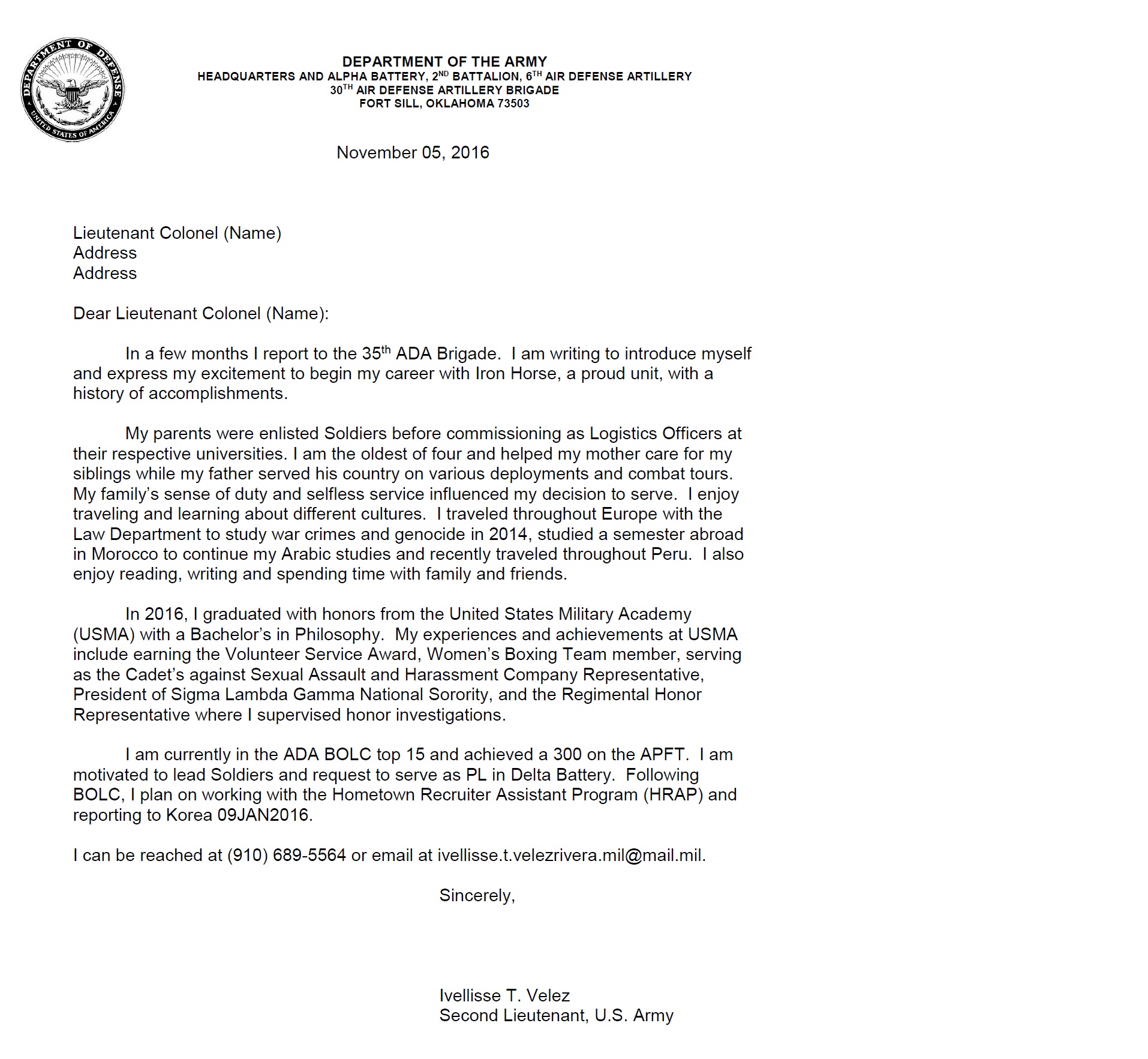 Formal Letter Format Military - Birthday Letter