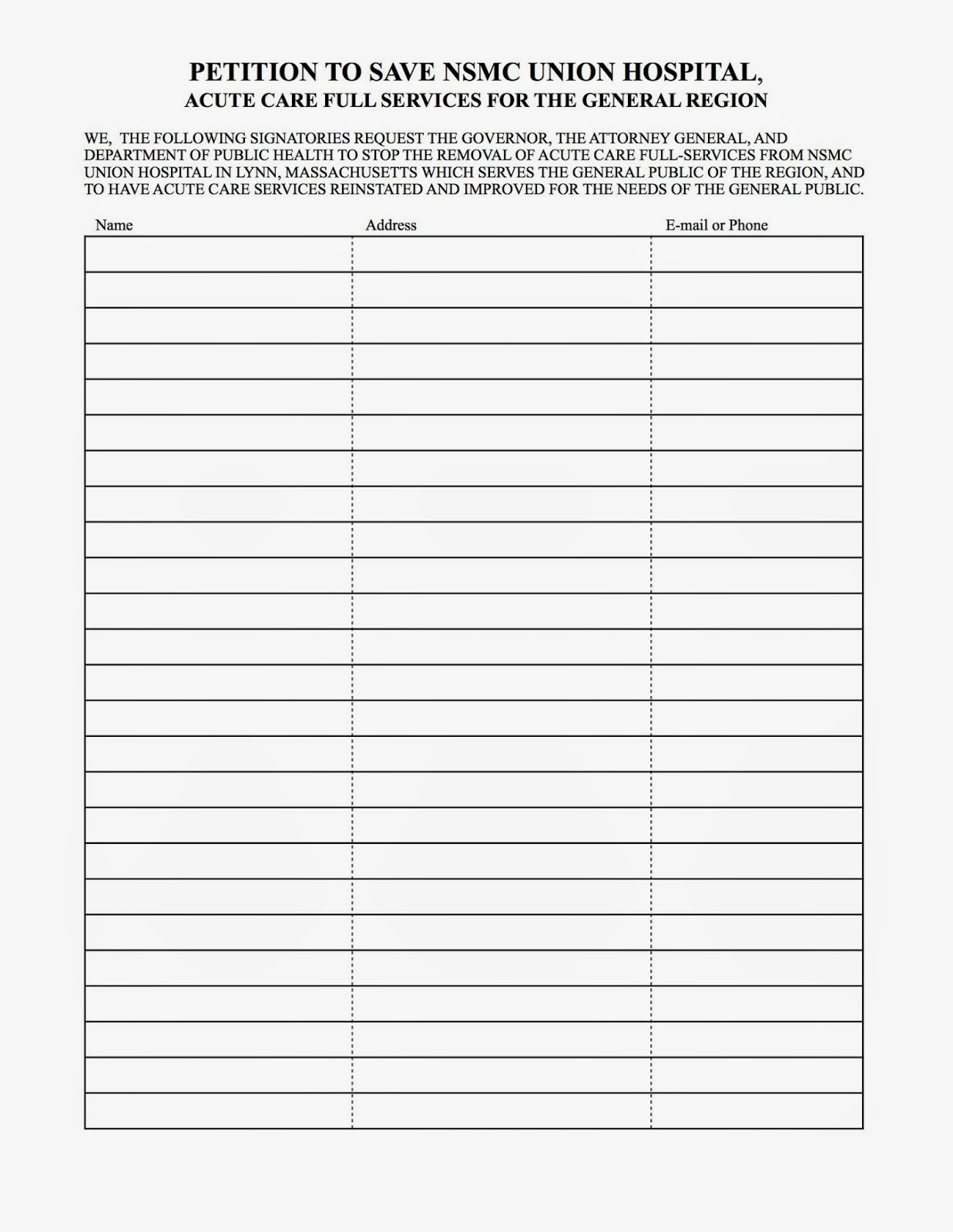 Petitions | Save Union Hospital