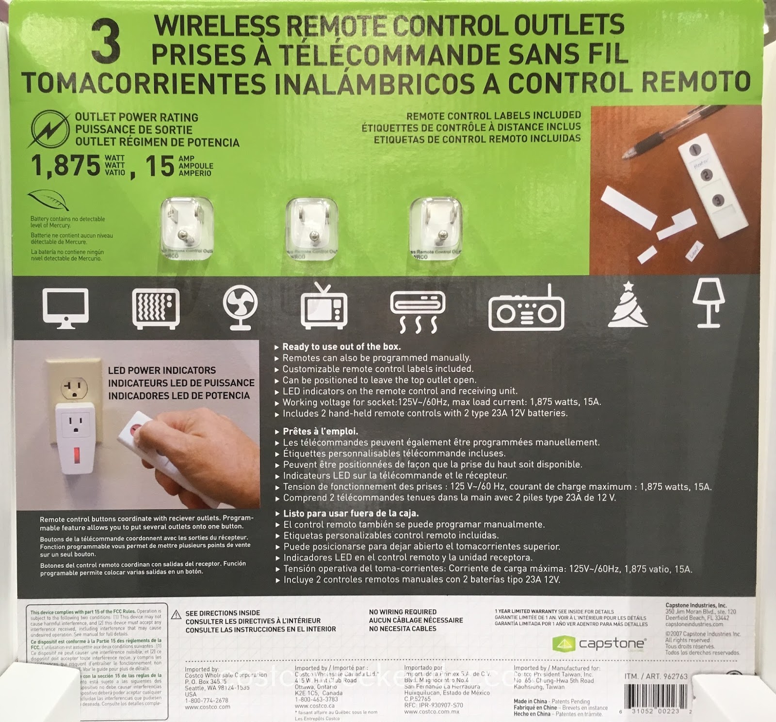 Capstone Lighting Wireless Remote Control Outlets (3 pack) | Costco ...