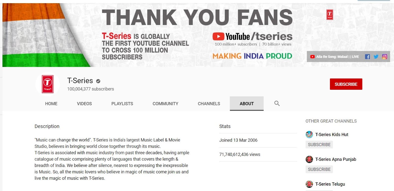 T-series crosses 100 Million Subscribers milestone on YouTube - Ishwor ...