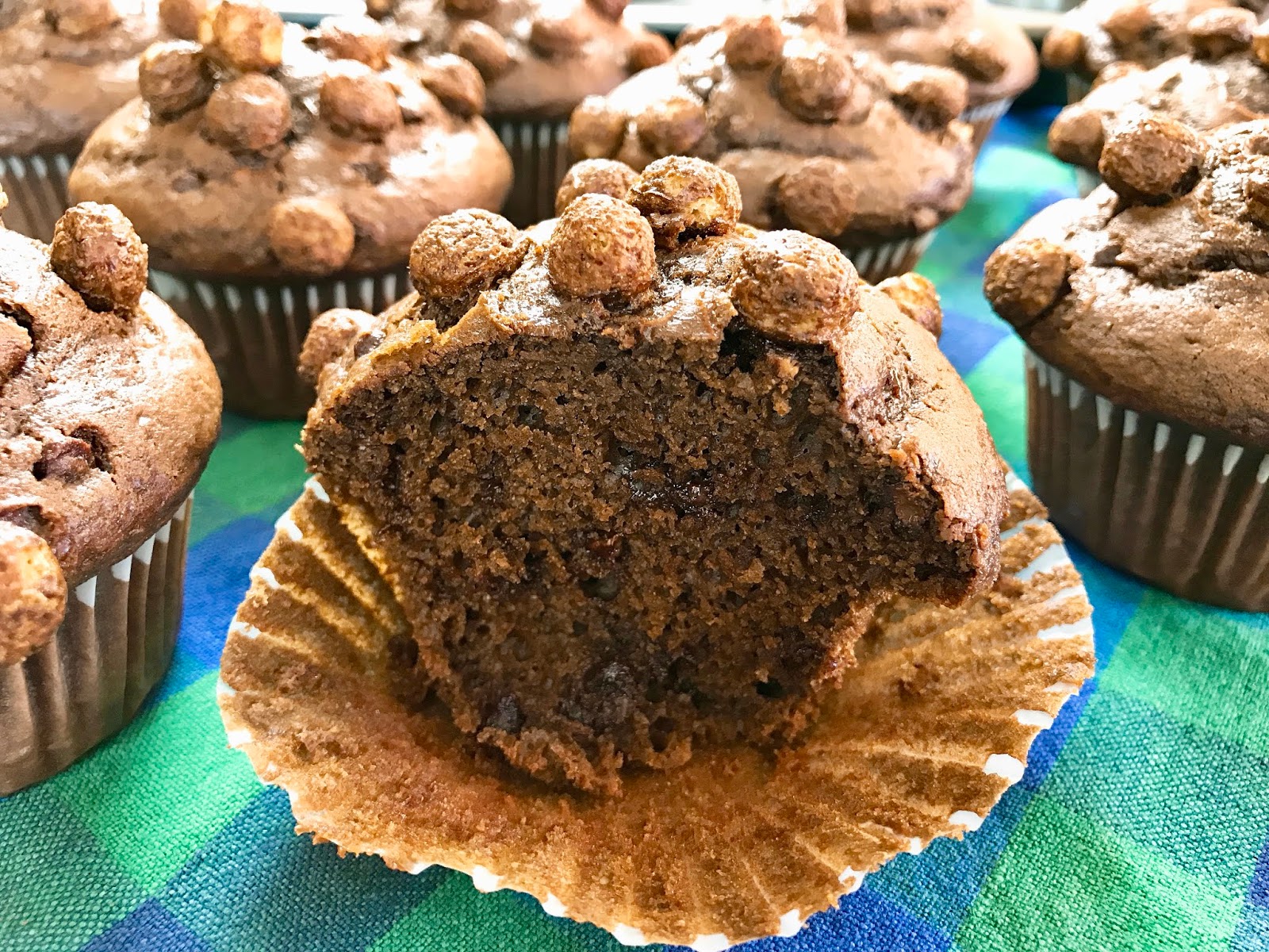 Healthy Triple Chocolate Muffins with Cocoa Puffs Streusel