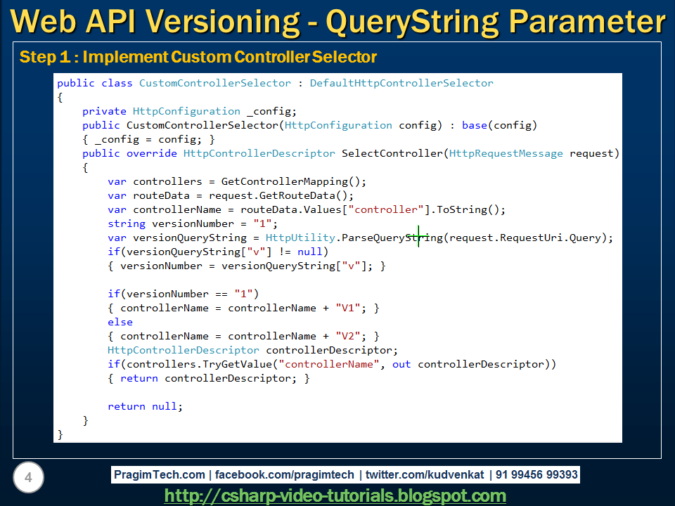 Sql Server Net And C Video Tutorial Web Api Versioning Using Querystring Parameter
