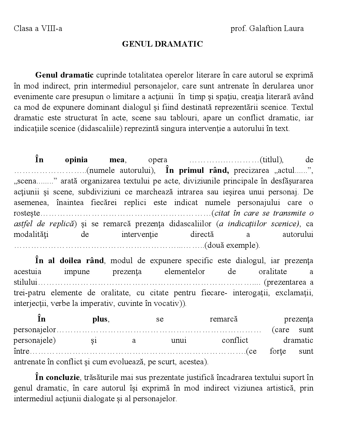 LIMBA ROMANA - Genul dramatic