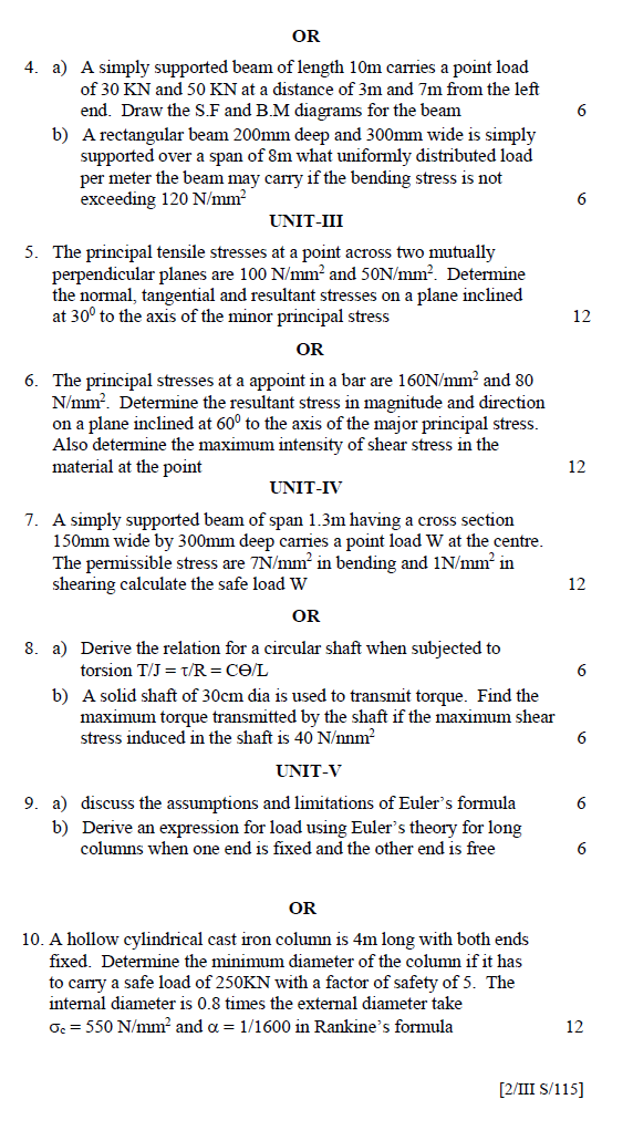 GITAM University EURCE-302A MECHANICS OF SOLIDS 2015 Question Paper ...