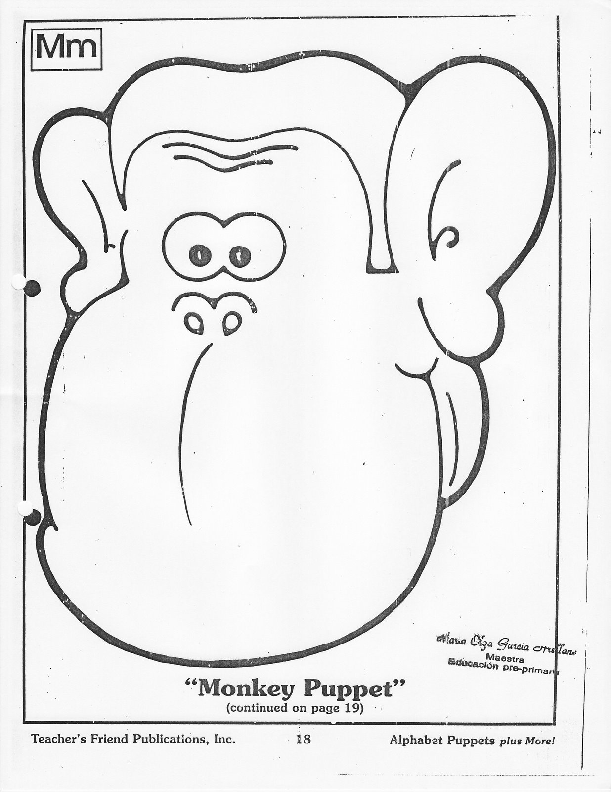 Monkey Finger Puppet Coloring Activity Coloring Pages