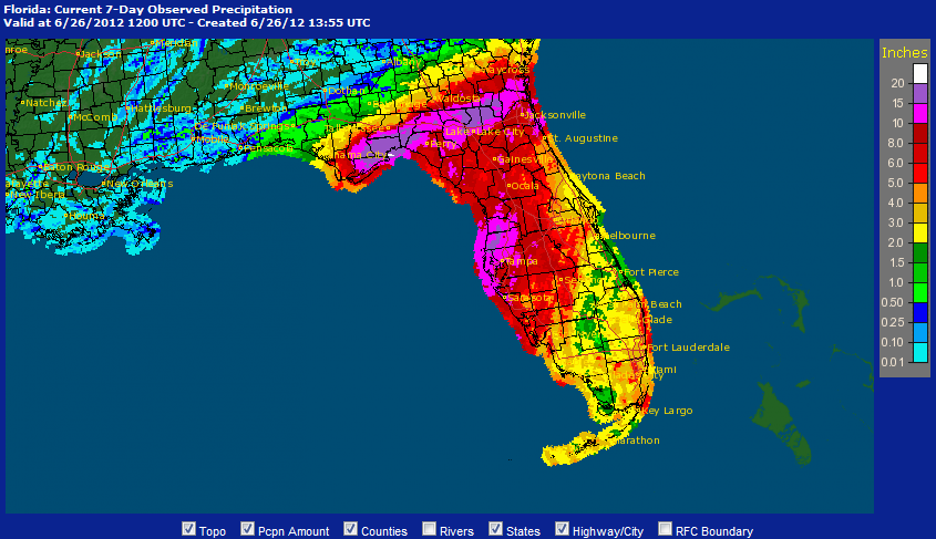 Tropical Storm Debby Producing Excessive Rainfall Over Florida.