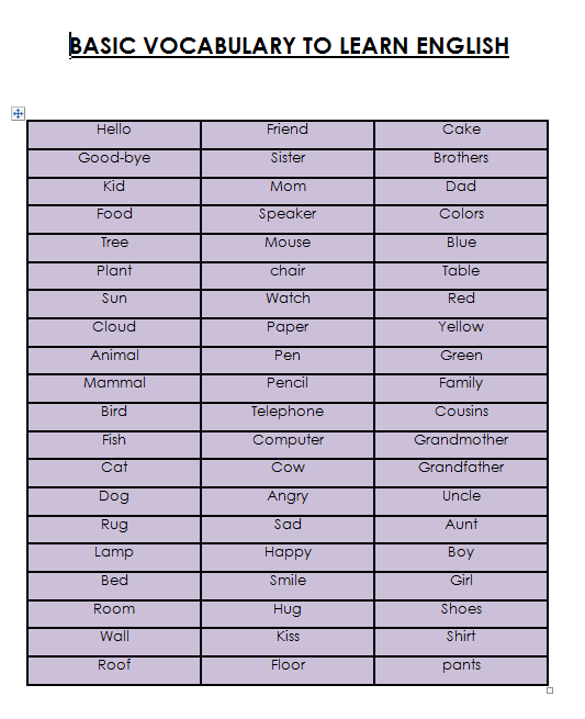 Teaching Learning English: Basic vocabulary to learn english