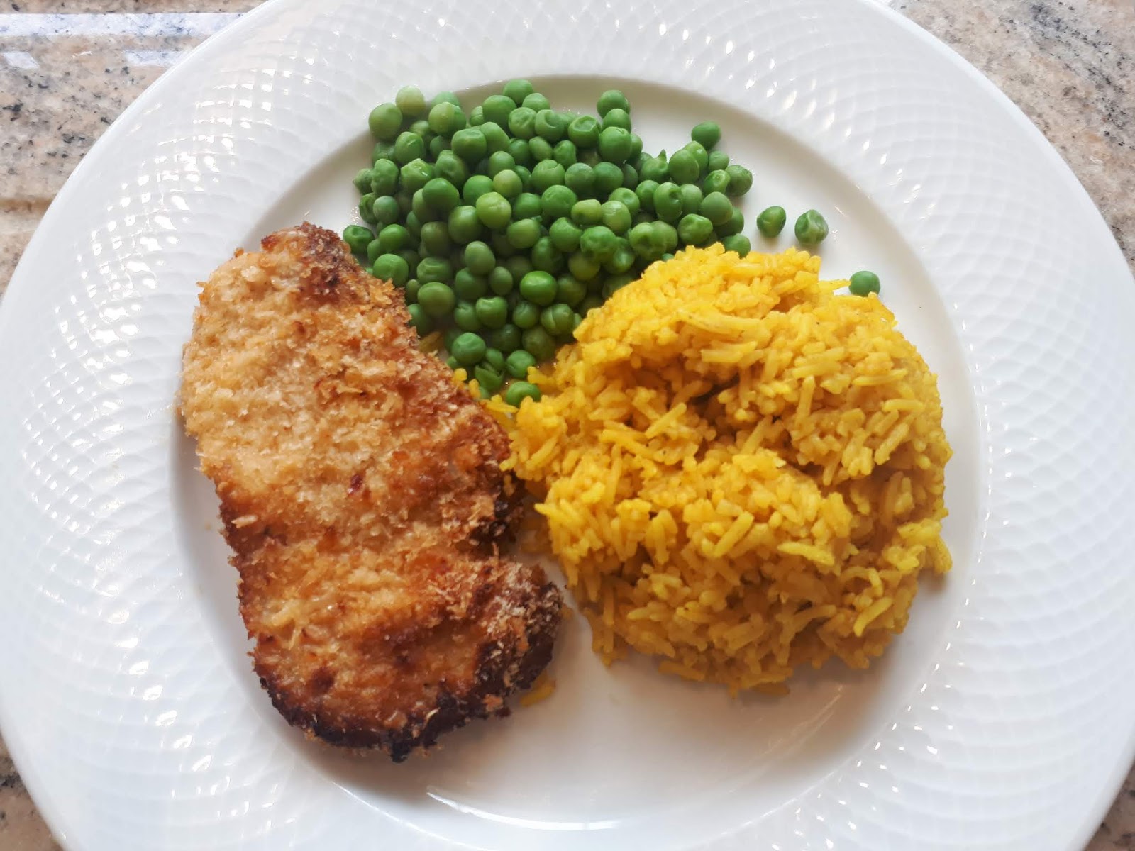 Parmesan breaded pork chops with tumeric rice