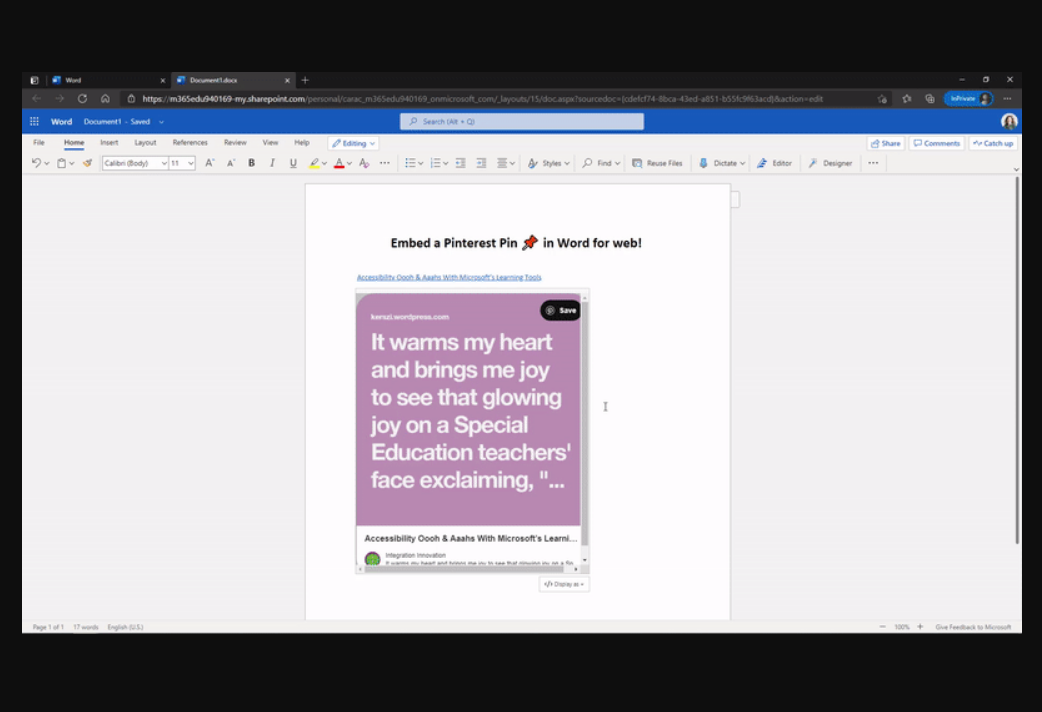 Microsoft Allows Pinterest Pins to Be Embedded in Word or OneNote