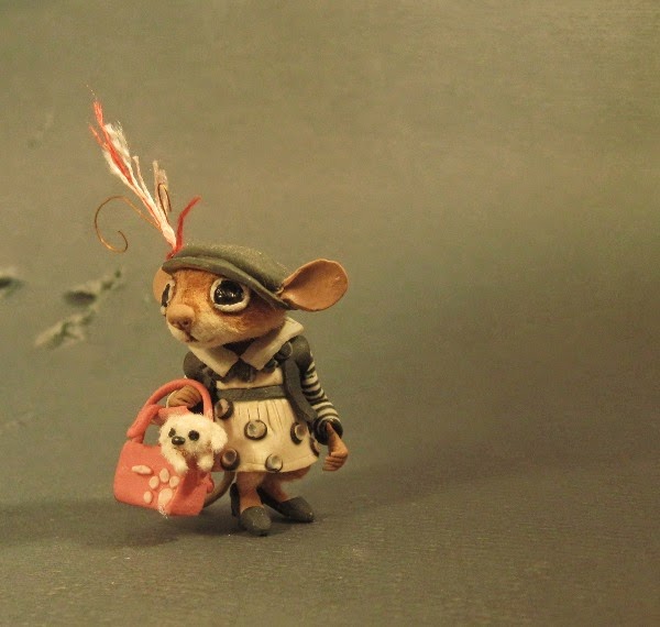 Aleah Klay Studio: Miniature Mouse w/ pet dog in bag one of a kind ...