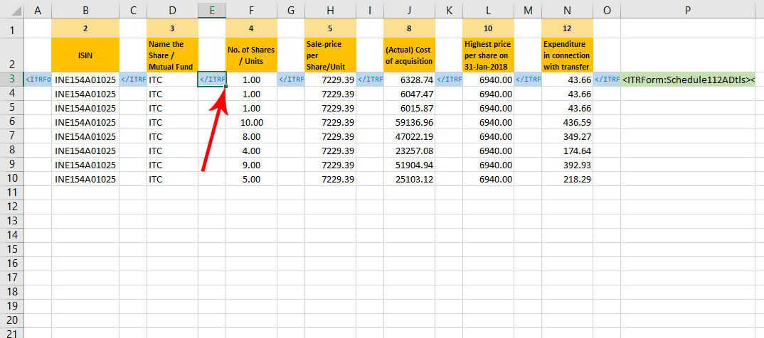 How to fill Income-Tax ITR-2 Schedule-112A of Java Utility from Excel ...