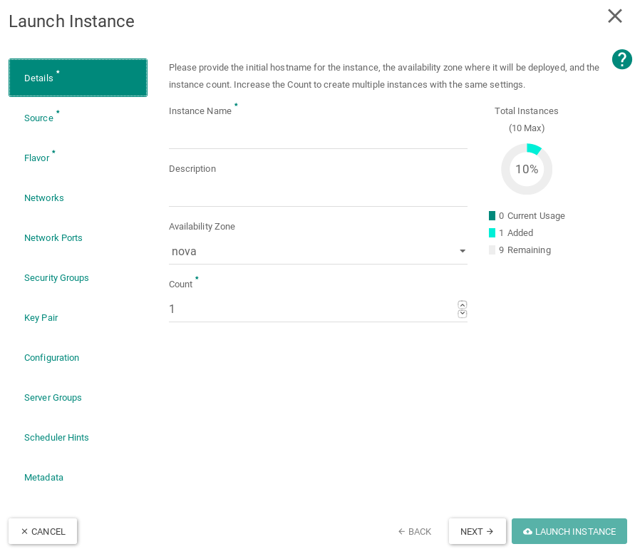 Launch Instance in OpenStack