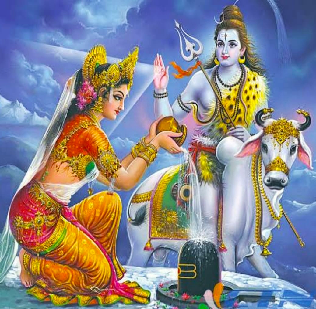 AUSPICIOUS PARVATI PERFORMING SHIVA PUJA IMAGE
