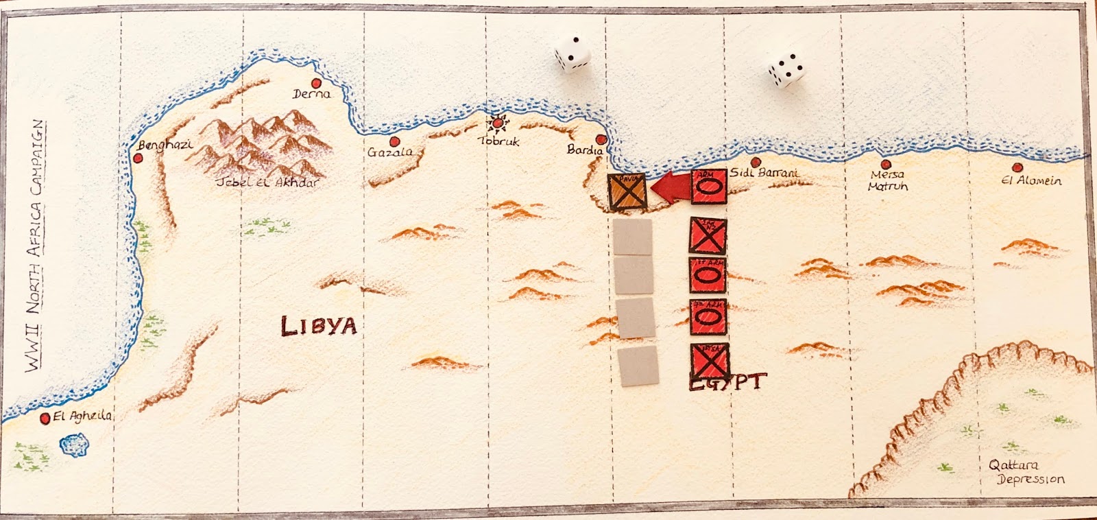 Grid based wargaming - but not always: WW2 Western Desert - campaign turn 3
