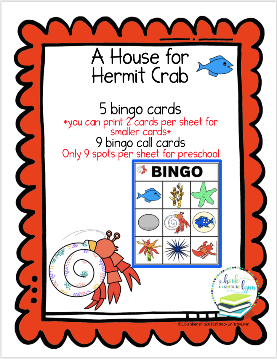A HOUSE FOR HERMIT CRAB BINGO GAME ~ Book Units by Lynn
