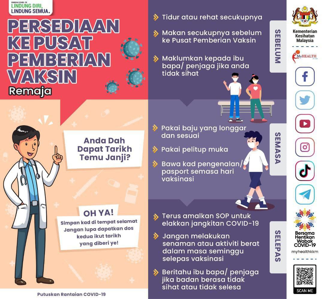 Langkah Persediaan Ke Pusat Pemberian Vaksin Untuk Remaja Beumur 12 ...