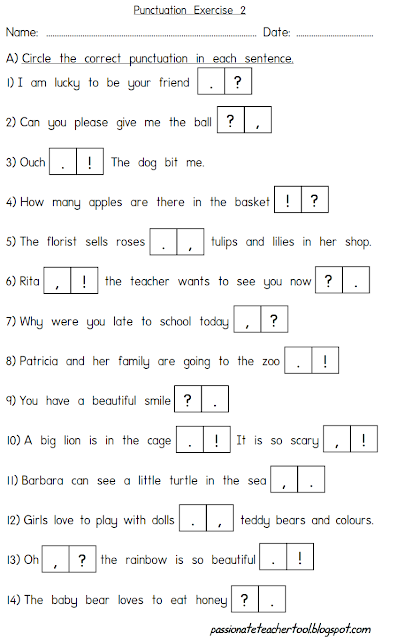 Passionate Teacher Tools: Punctuation Exercise 2 (With Answers)