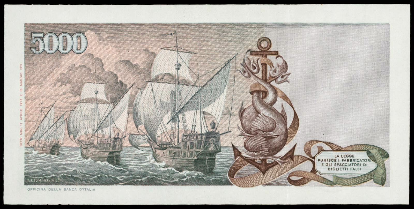 Italy 5000 Lire banknote 1973 Christopher Columbus|World Banknotes ...