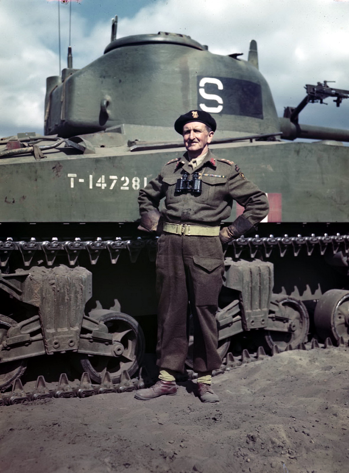World War II in Color: Brigadier Tom Rutherford in Front of a Sherman Tank