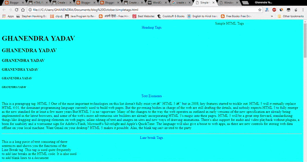 Create An Html Page Named As Simpletags With Following Tags