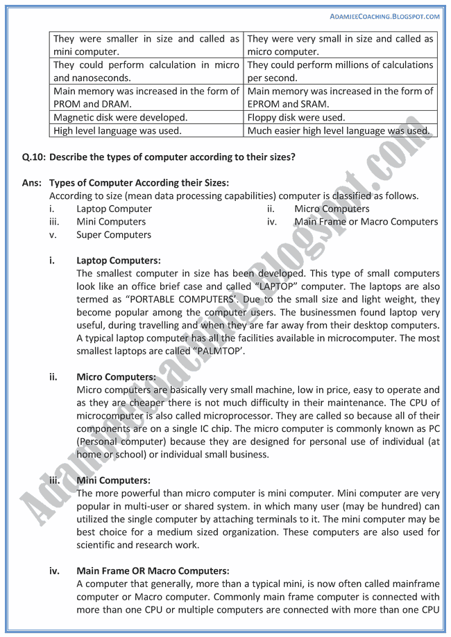 Adamjee Coaching: Introduction to Computer - Descriptive Question ...