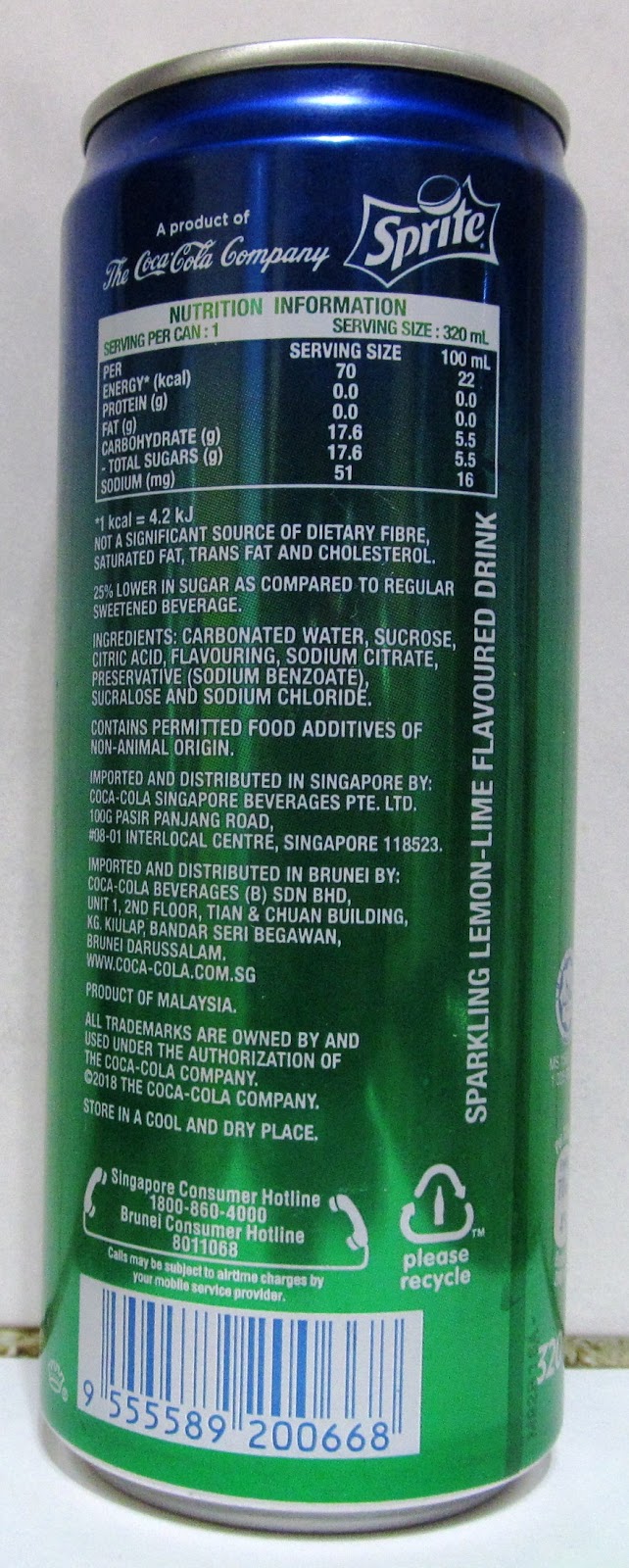 LATAS Y BOTELLAS COLECCIÓN: LATA SPRITE LESS SUGAR 320 ML , ORIGEN ...