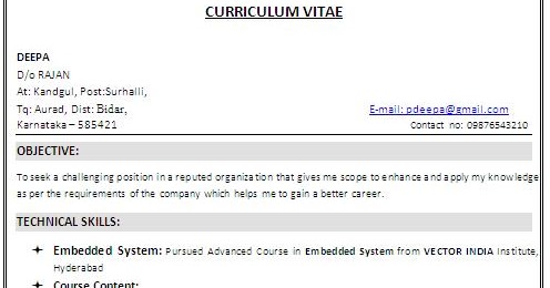 Embedded System Fresher Resume Format in Word