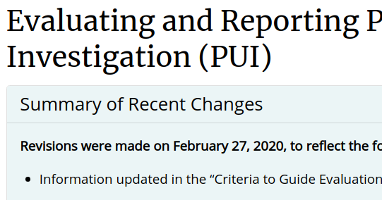Avian Flu Diary: CDC Revised Testing Criteria For COVID-19 PUIs