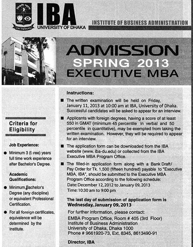 Edu Barta: www.iba-du.edu! IBA Dhaka University Executive MBA Admission ...
