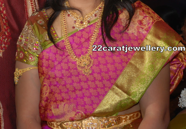 My Gold Long Chain(haram) with Rubys - Jewellery Designs