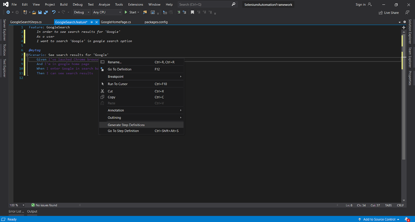 Qa And Test Automation Cucumber Selenium Test Automation Framework Using C Part 3 Creating