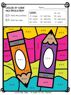 An Apple For The Teacher: Back to School Color by Number Worksheets