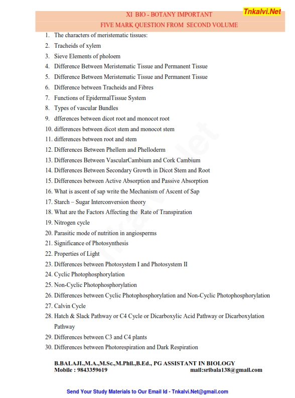11th Standard Bio Botany Important 5 Mark Questions Mr B Balaji 11th-standard-bio-botany-important-5-mark-questions-mr-b-balaji