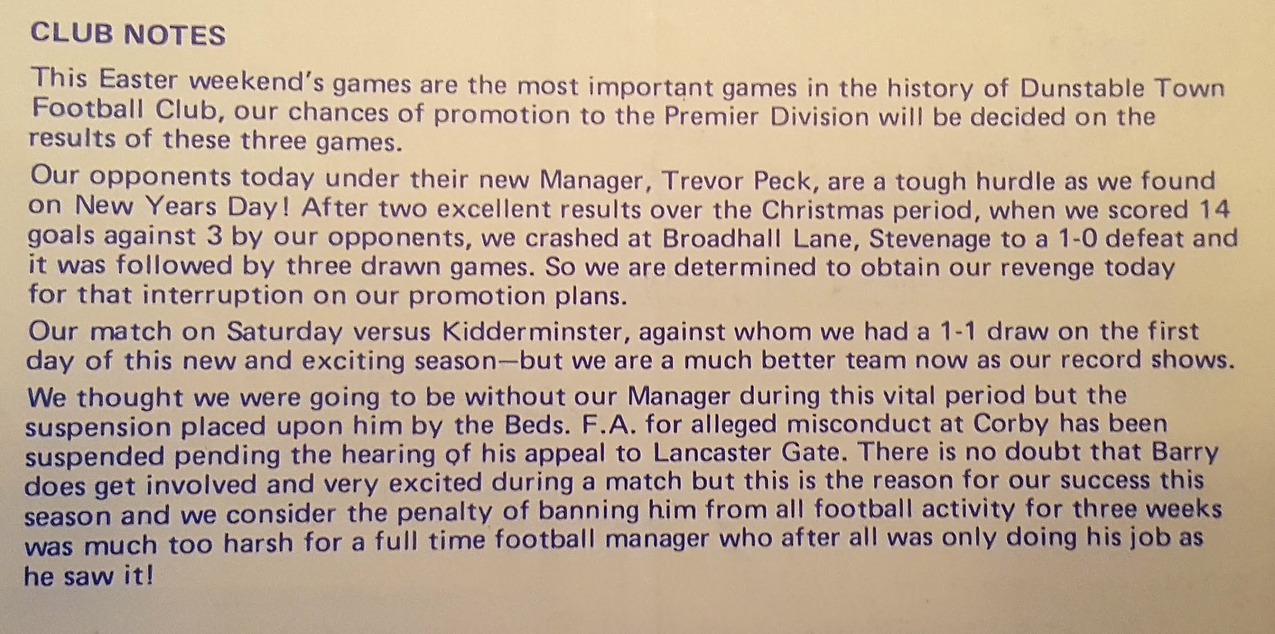 The Cold End: CLASSIC FOOTBALL PROGRAMMES - DUNSTABLE TOWN