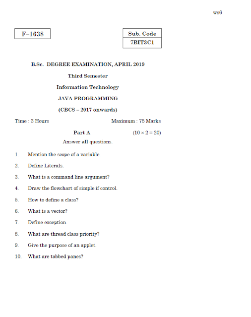 Alagappa University B.Sc.IT JAVA PROGRAMMING APRIL 2019 Question Paper ...