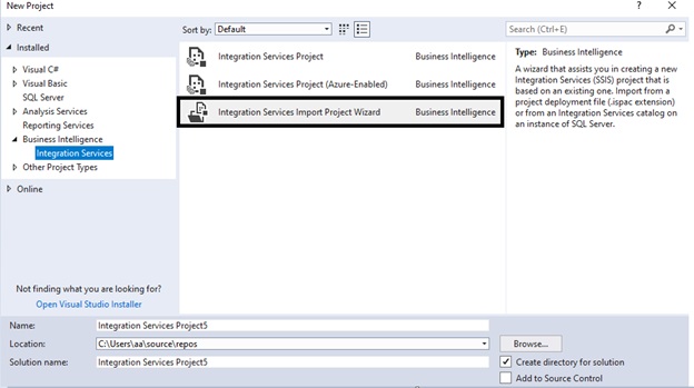 Microsoft Business Intelligence: Import ispac file into SSDT Project