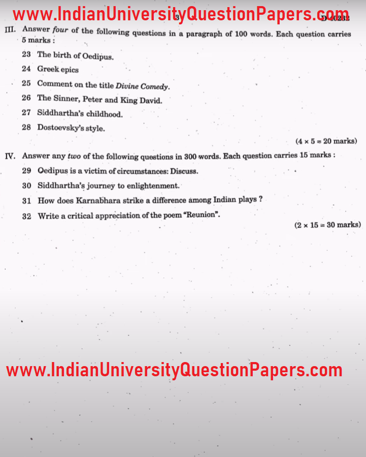 University of Calicut B.A / B.Sc 6th Sem English World Classics in ...