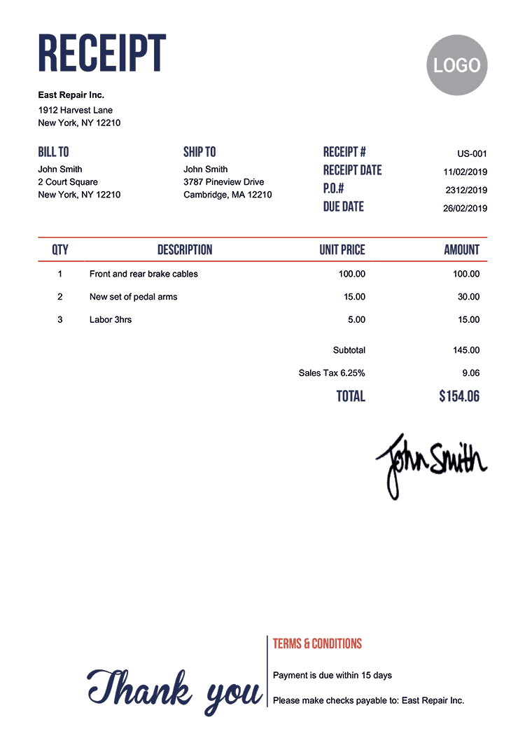 Print A Fake Receipt - Invoice Template