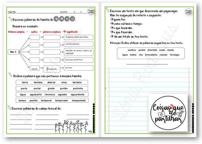 coisas que gosto de partilhar: Ficha de Português - família de palavras ...