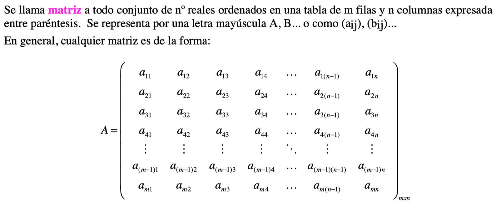 LAS MATES DE SANDRA: MATRIZ DE ORDEN N x M