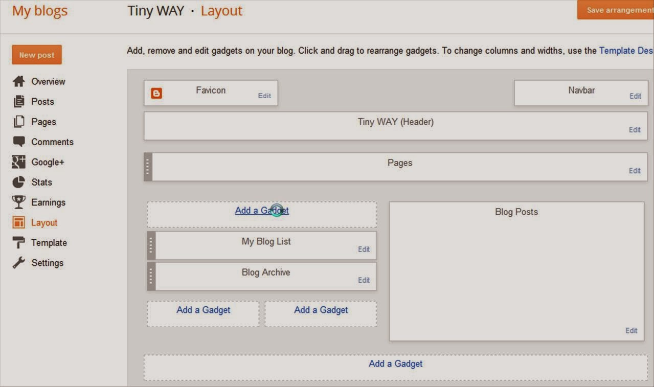 Tiny WAY: How to add a widget in blogger?