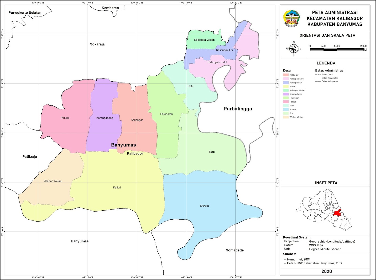 Peta Administrasi Kecamatan Kalibagor, Kabupaten Banyumas ~ NeededThing