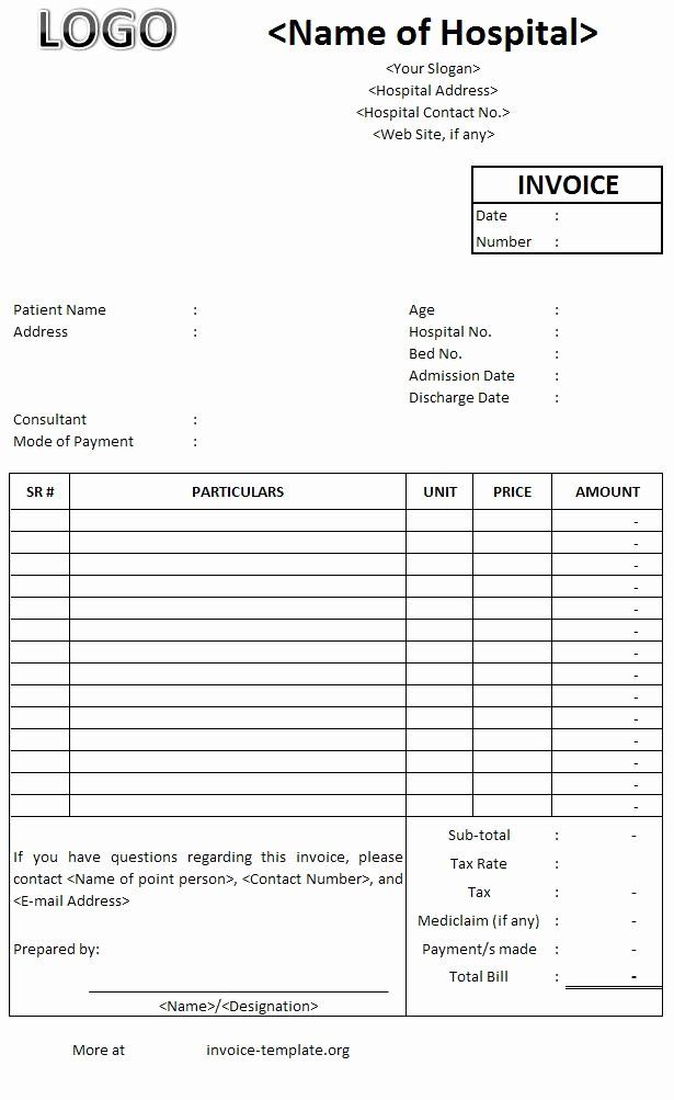Sample Of Hospital Bill - Invoice Template
