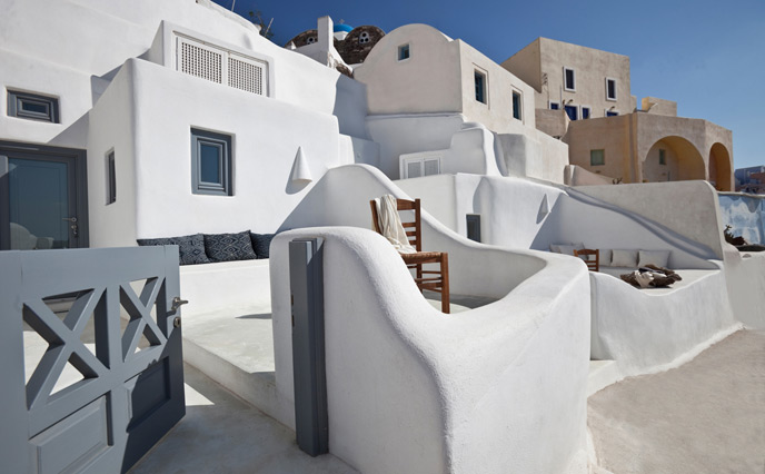 Santorini homes designs exterior views Greece.