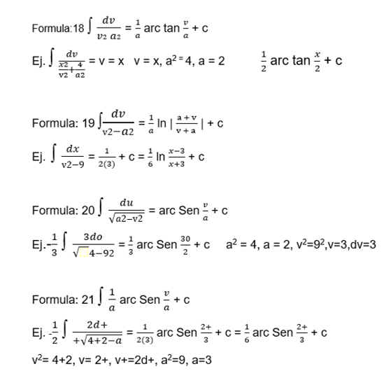 Cálculo integral : Ejercicio Calculo Integral Formulas 15,16,17,18,19,20,21