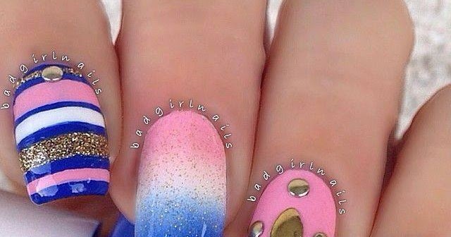 Unhas de gel rosa e azul | Dicas Femininas