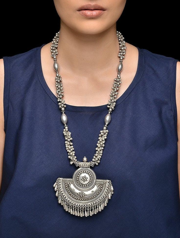 Long silver necklace