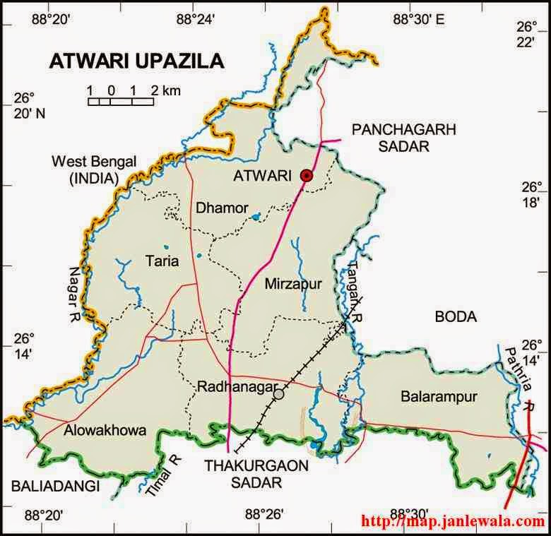 Atwari Upazila Map, Panchagarh District, Bangladesh